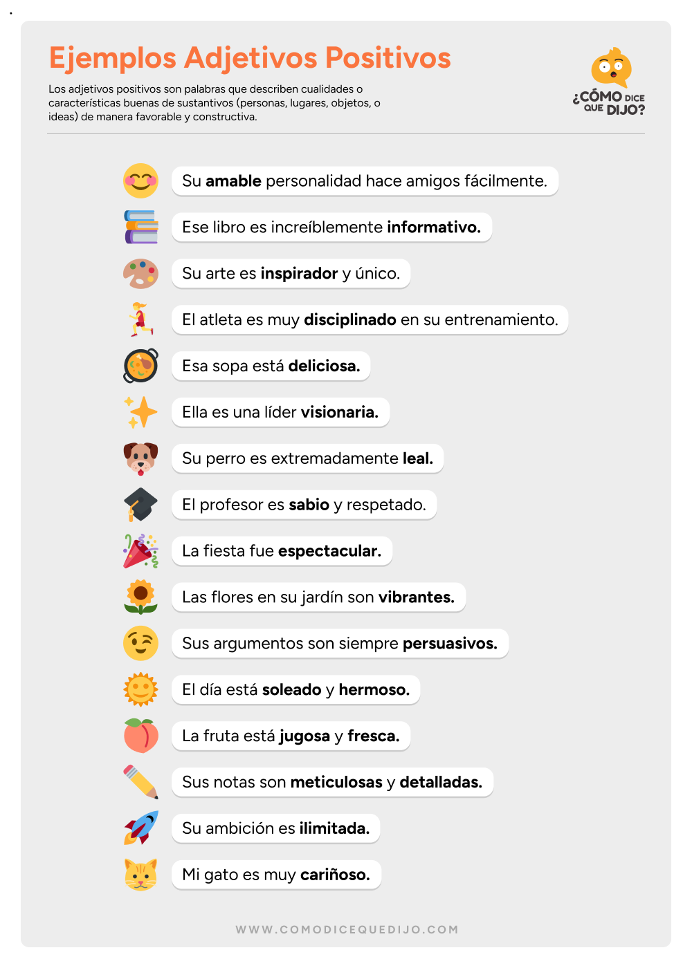 Adjetivos Positivos Definición Y Ejemplos ¿cómo Dice Que Dijo